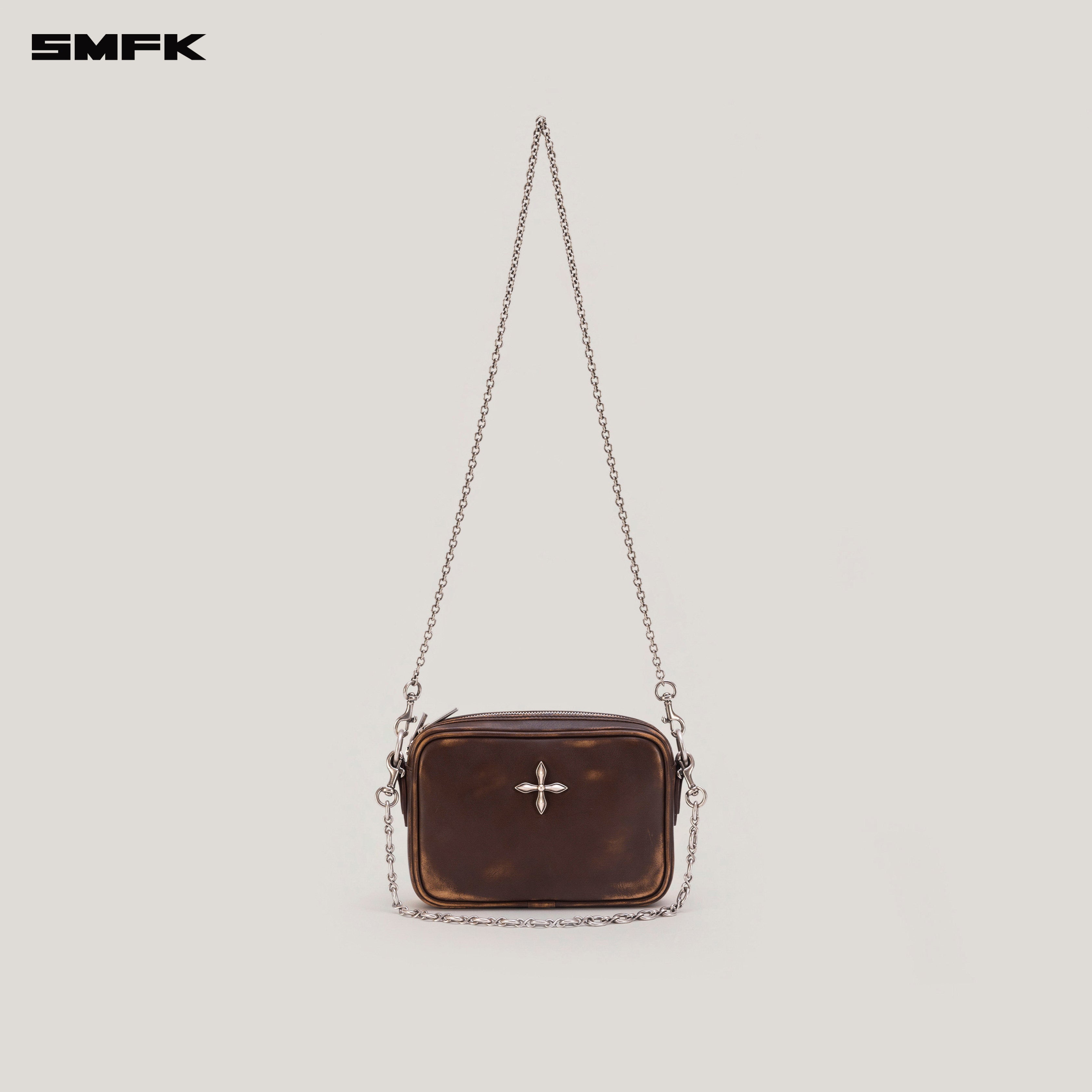 COMPASS BADGE PATINA LEATHER CHAIN BAG SMALL WILD HORSE BROWN PATINA ...