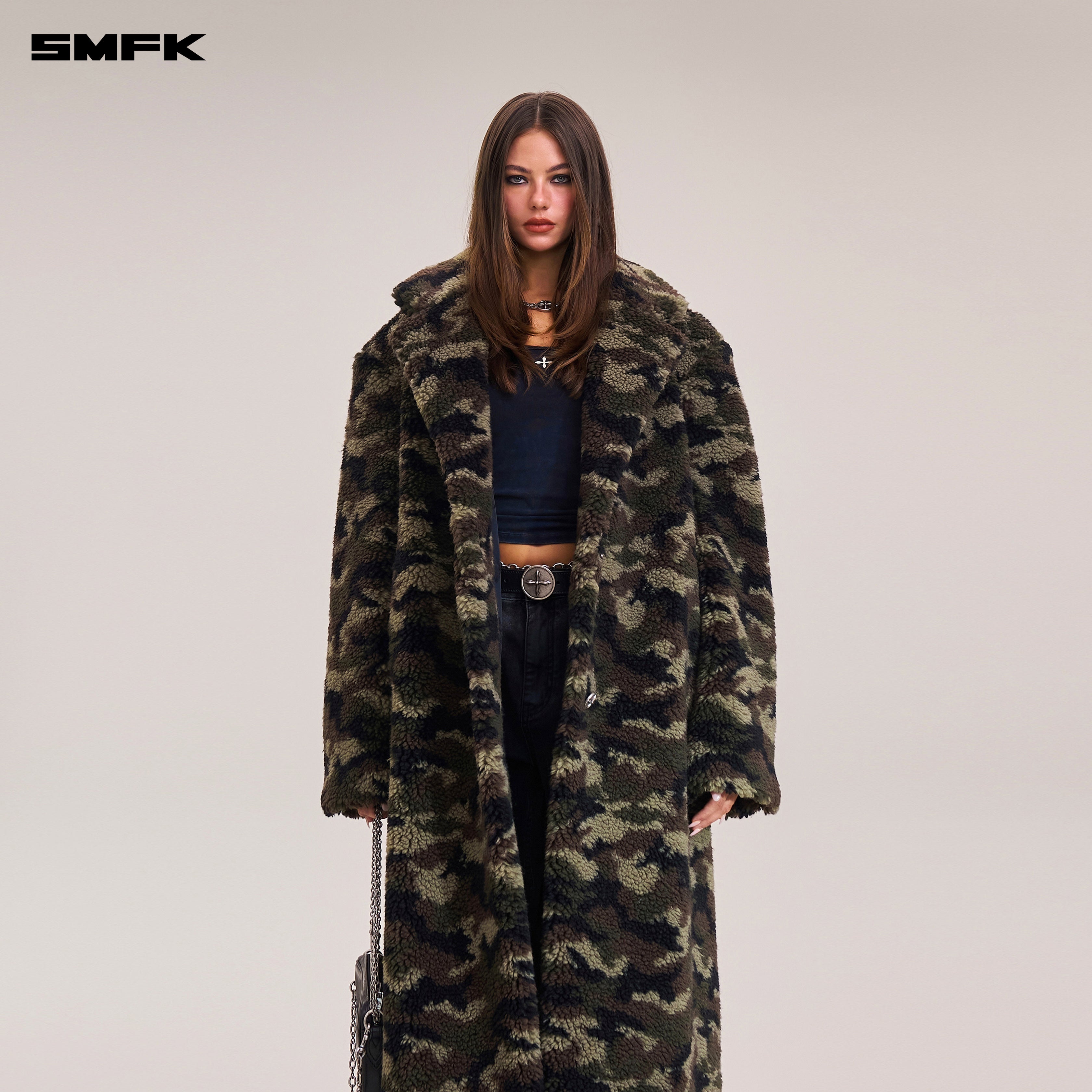 COMPASS MODE ROVE WOOL JACQUARD CAMO LOOSE OVERCOAT ARMY GREEN CAMOUFL ...