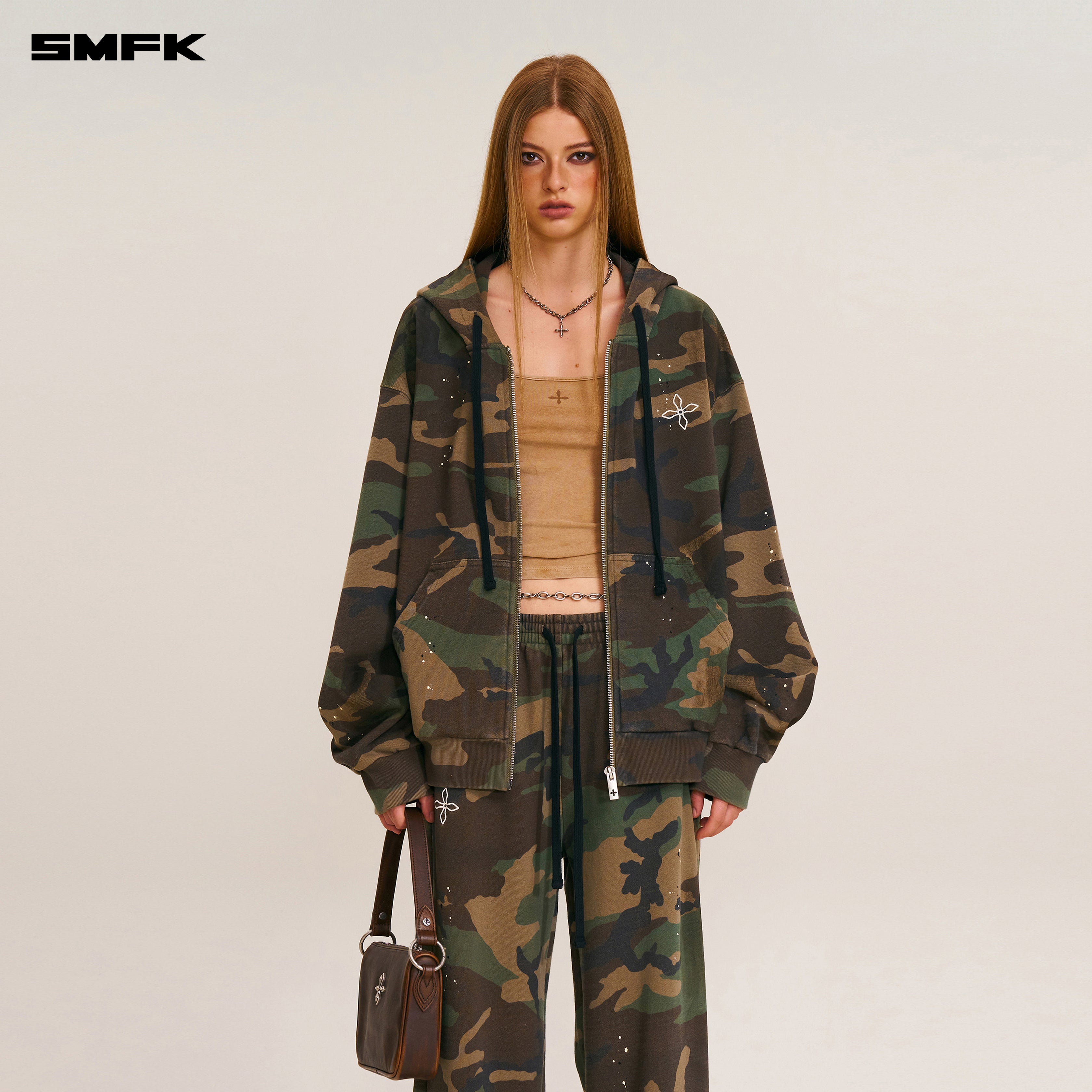 COMPASS MODE CAMO LOOSE ZIP HOODIE ARMY GREEN CAMOUFLAGE – SMFK Official