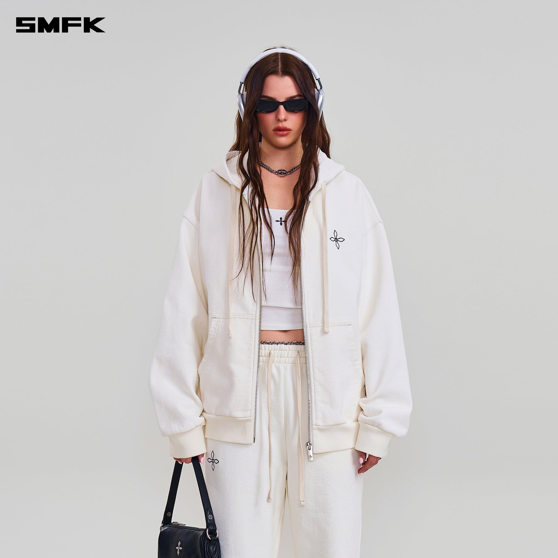 COMPASS MODE LOOSE ZIP HOODIE SNOW MOUNTAIN WHITE – SMFK Official