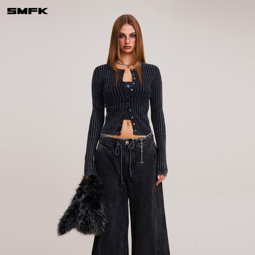 VINTAGE-SAVAGE KNIT CARDIGAN/STONE WASH VANISH BLACK – SMFK Official