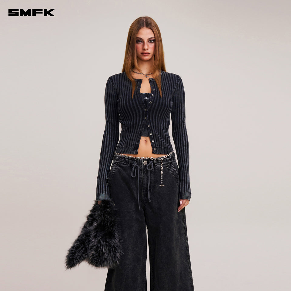 VINTAGE-SAVAGE KNIT CARDIGAN/STONE WASH VANISH BLACK – SMFK Official