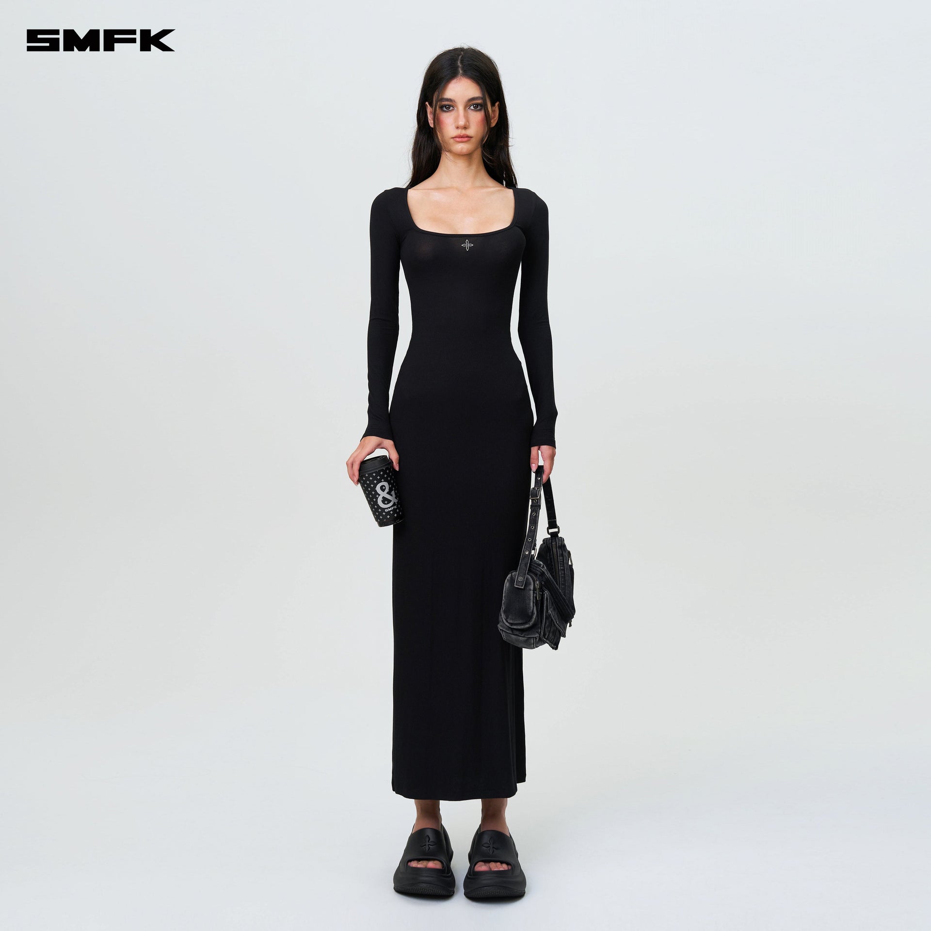 Compass Hug Skin One-Piece Long Dress Black – SMFK Official
