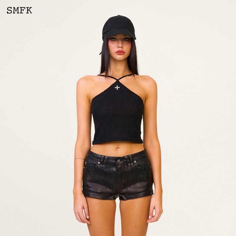 Temple Traditional Black Knitted Cross Sling Top – SMFK Official