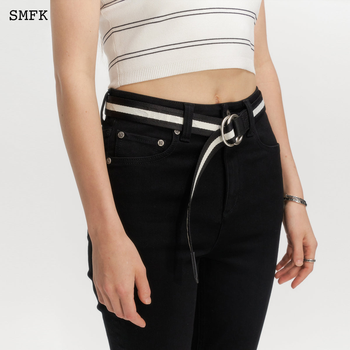 Compass Black Striped Buckle Belt | SMFK Official
