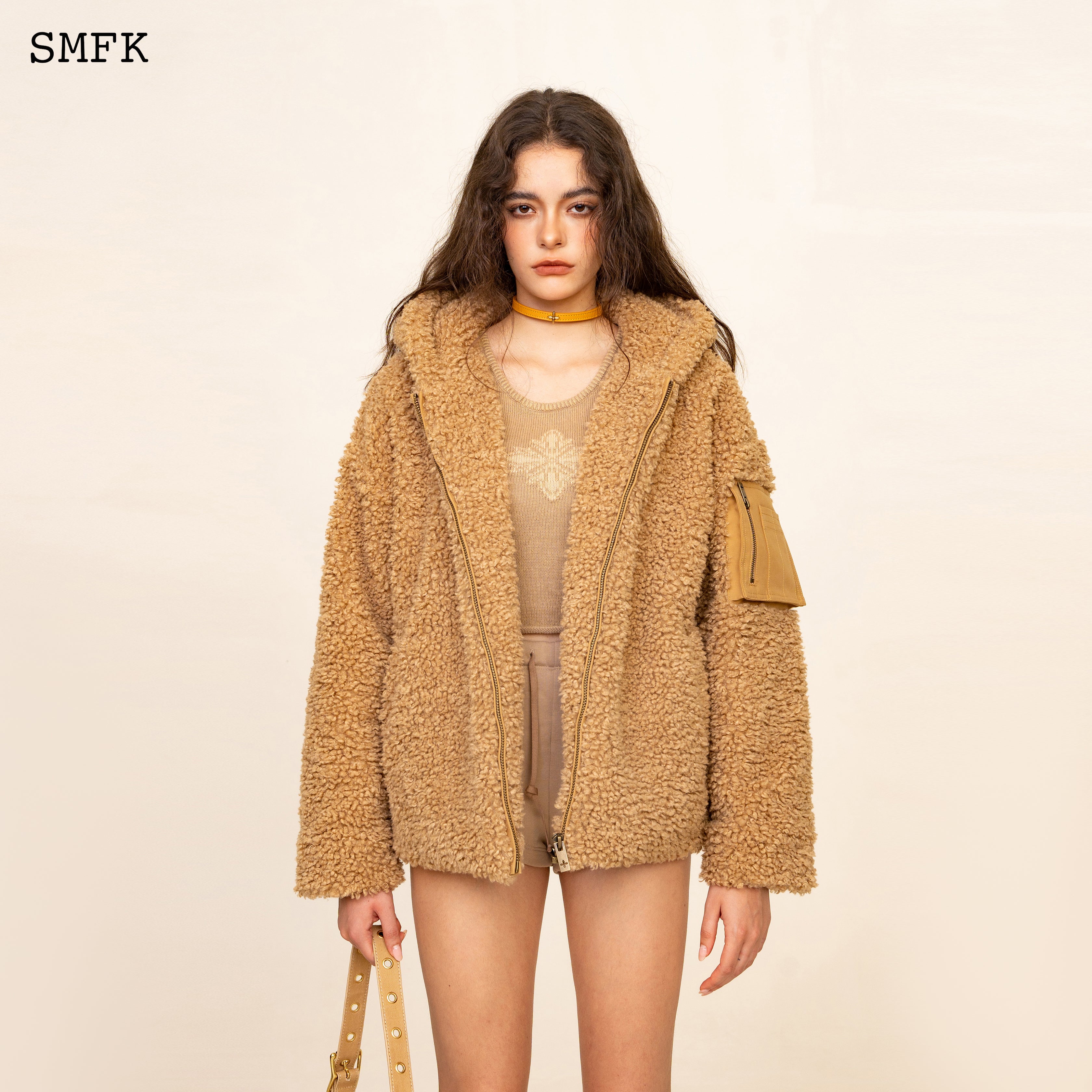 WildWorld Adventure Outdoor Faux Fur Hoodie In Wheat | SMFK Official