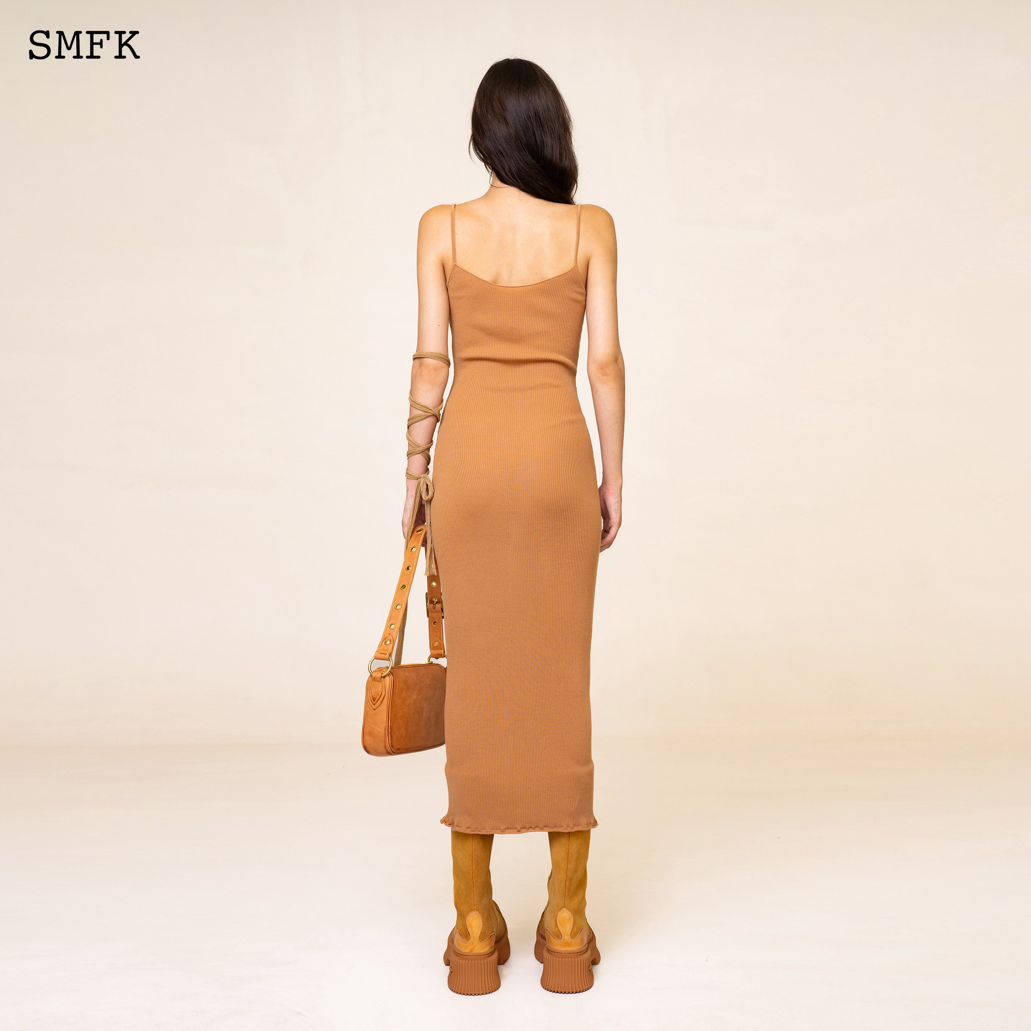 WildWorld Mermaid Knitted Silk Brace Dress In Khaki | SMFK Official